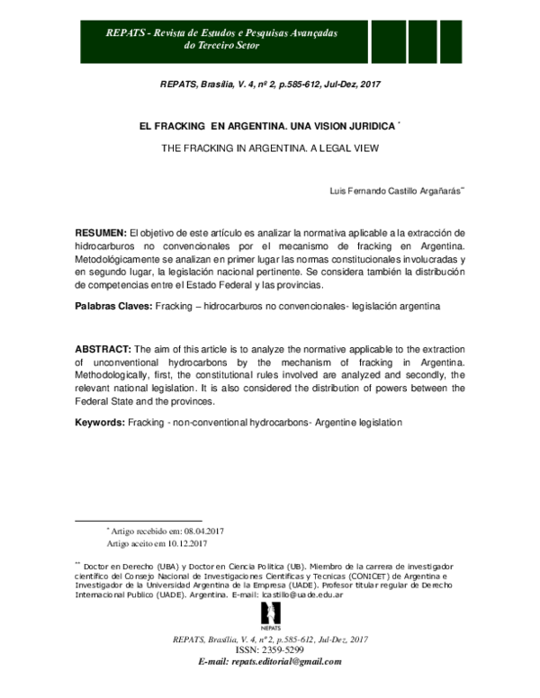 (PDF) El Fracking en Argentina. Una Vision Juridica