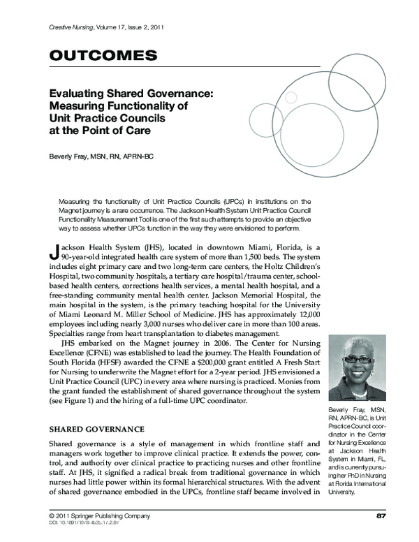 (PDF) Evaluating Shared Governance: Measuring Functionality of Unit ...