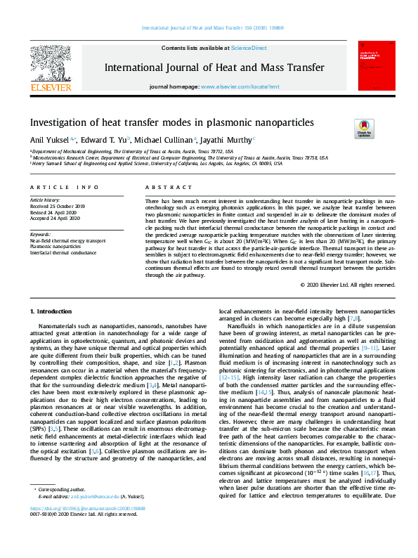 (PDF) Investigation of heat transfer modes in plasmonic nanoparticles