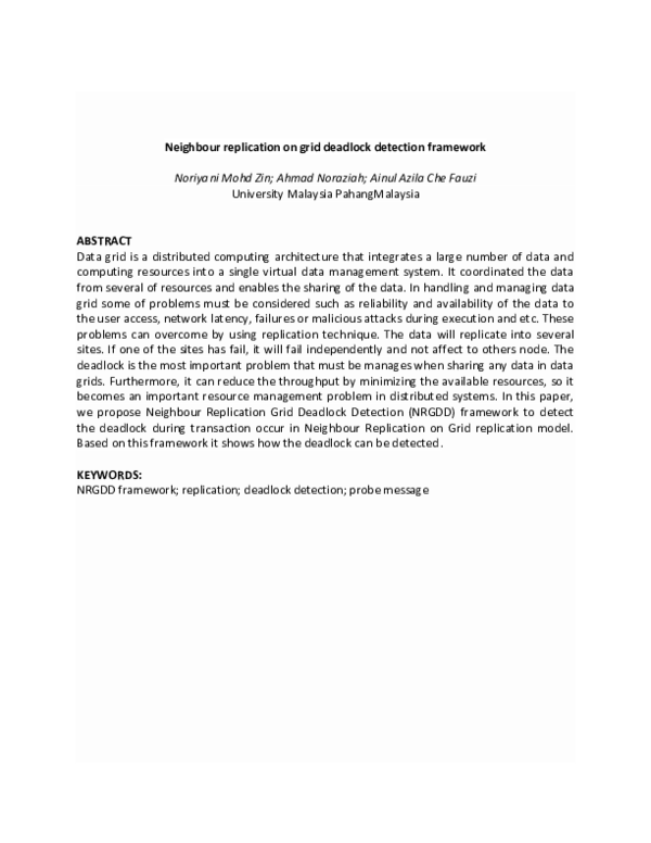 Pdf Neighbour Replication Framework For Grid Deadlock Detection