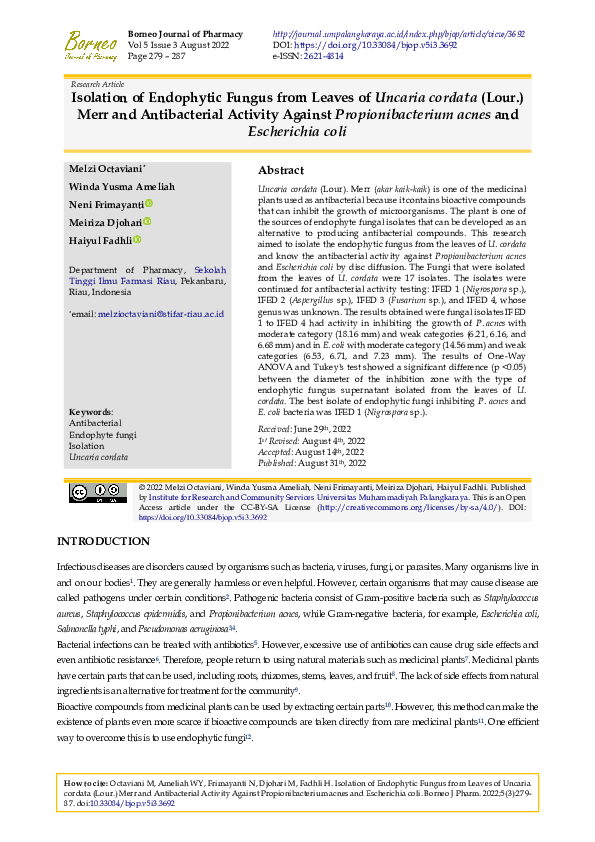 (PDF) Isolation of Endophytic Fungus from Leaves of Uncaria cordata ...