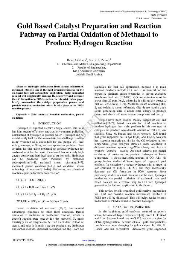 (PDF) Gold Based Catalyst Preparation and Reaction Pathway on Partial ...