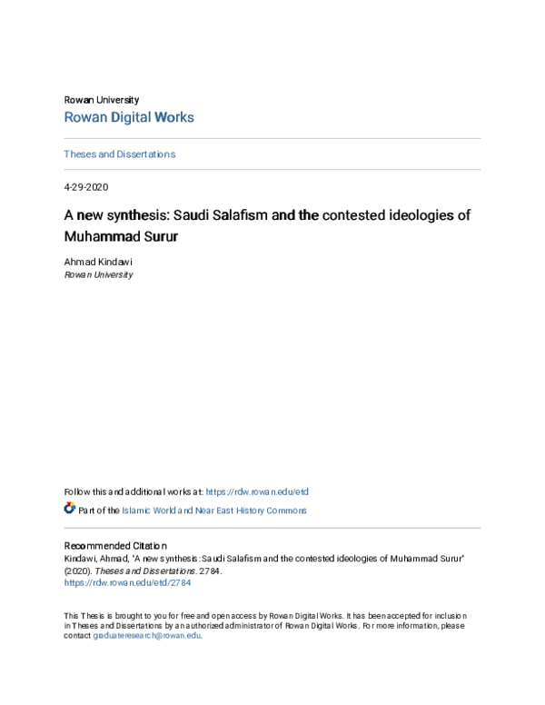(PDF) A new synthesis: Saudi Salafism and the contested ideologies of ...