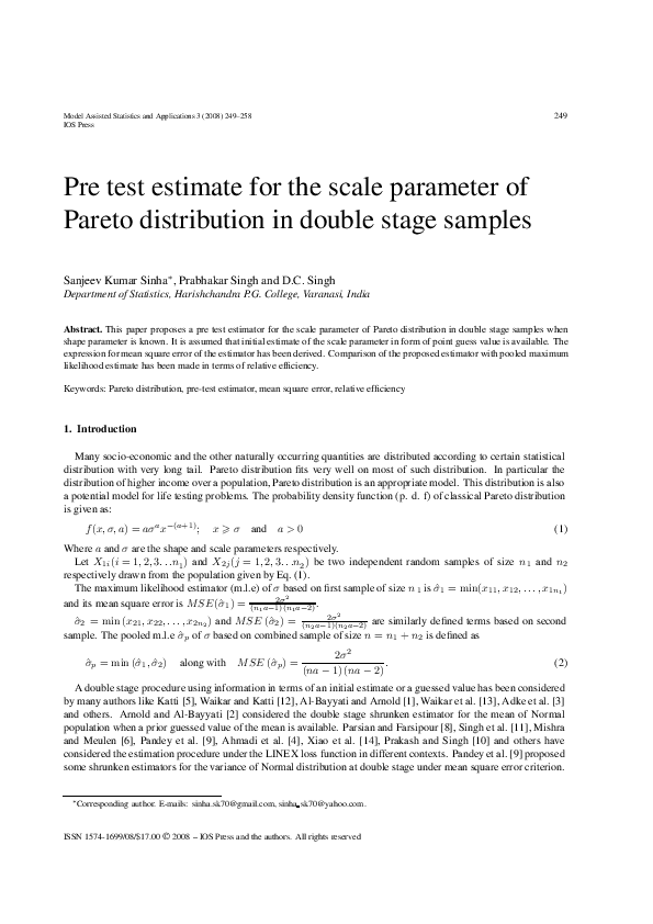 (PDF) Pre test estimate for the scale parameter of the Pareto ...