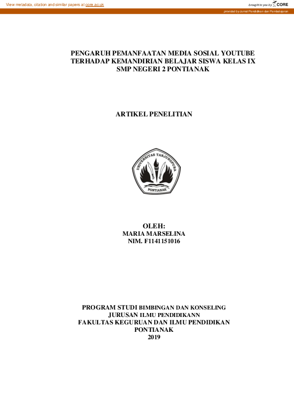 (PDF) Pengaruh Pemanfaatan Media Sosial Youtube Terhadap Kemandirian Belajar Siswa Kelas IX SMP ...