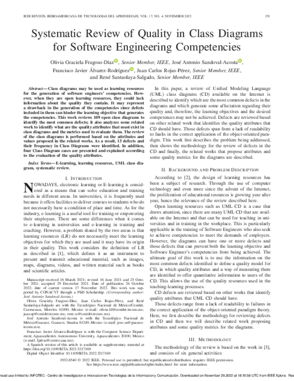 (PDF) Systematic Review of Quality in Class Diagrams for Software Engineering Competencies