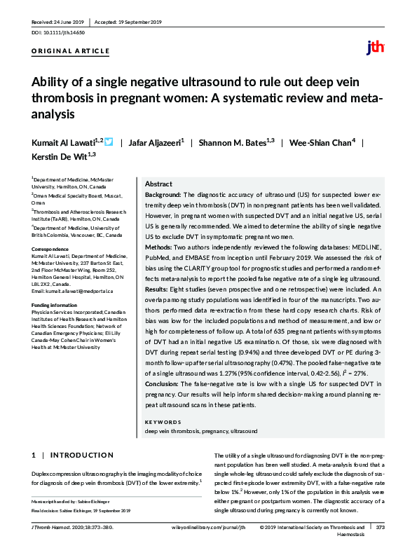 (PDF) Ability of a single negative ultrasound to rule out deep vein ...