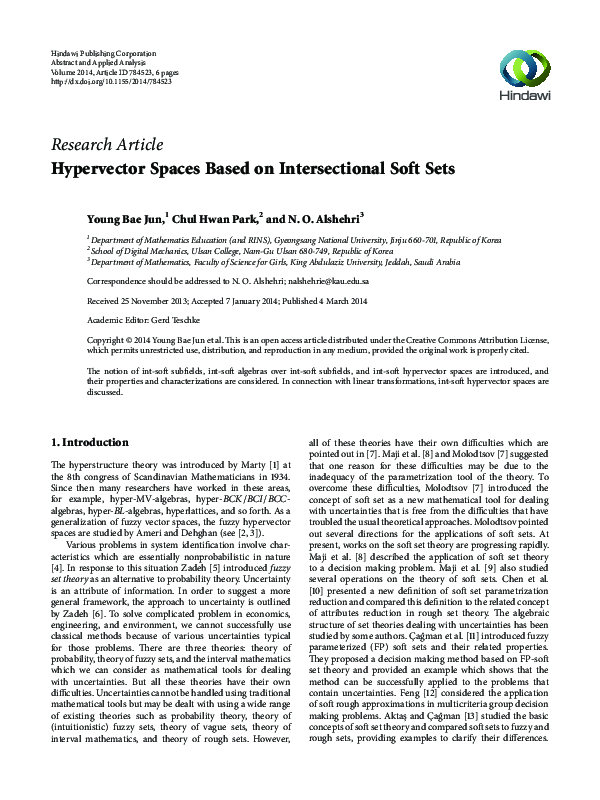 (PDF) Hypervector Spaces Based on Intersectional Soft Sets
