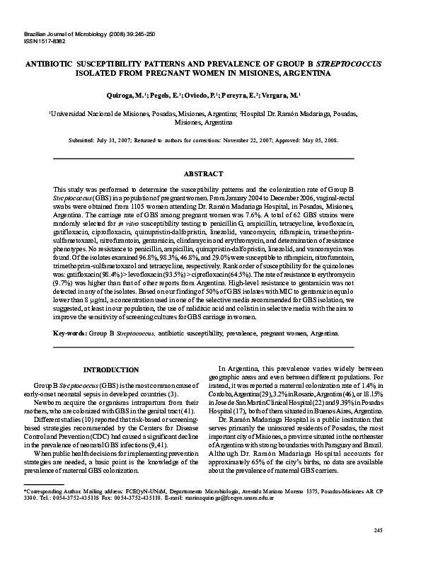 (PDF) Antibiotic susceptibility patterns and prevalence of group B Streptococcus isolated from ...