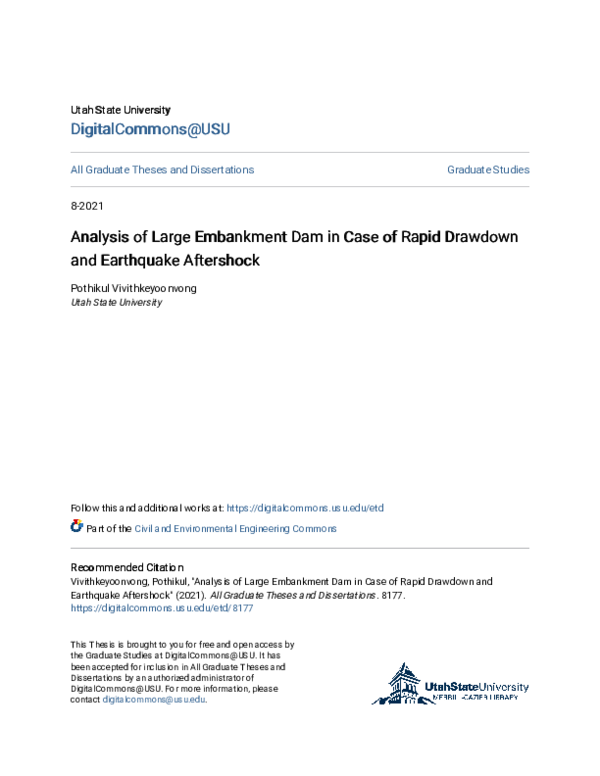 (PDF) Analysis of Large Embankment Dam in Case of Rapid Drawdown and Earthquake Aftershock