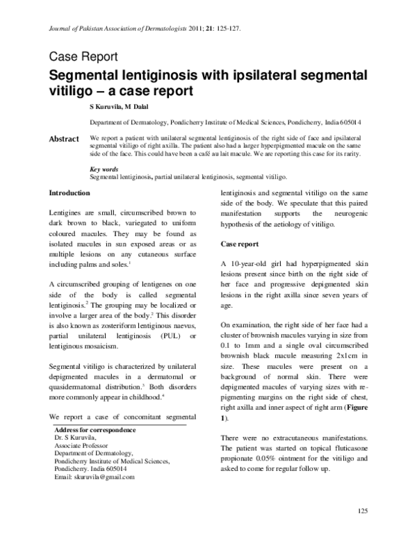 (PDF) Segmental lentiginosis with ipsilateral segmental vitiligo – a ...