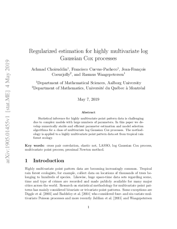 (PDF) Regularized estimation for highly multivariate log Gaussian Cox ... (PDF) Regularized estimation for highly multivariate log Gaussian Cox ...