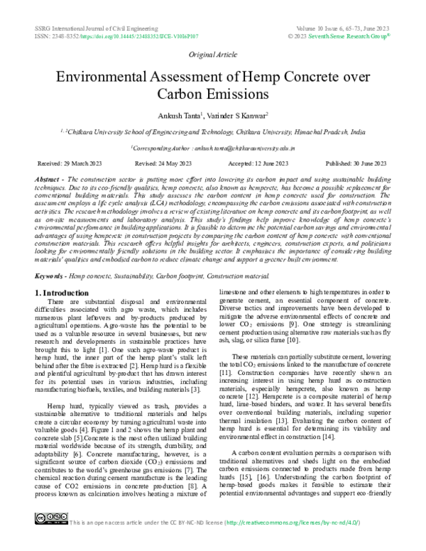 (PDF) Environmental Assessment of Hemp Concrete over Carbon Emissions