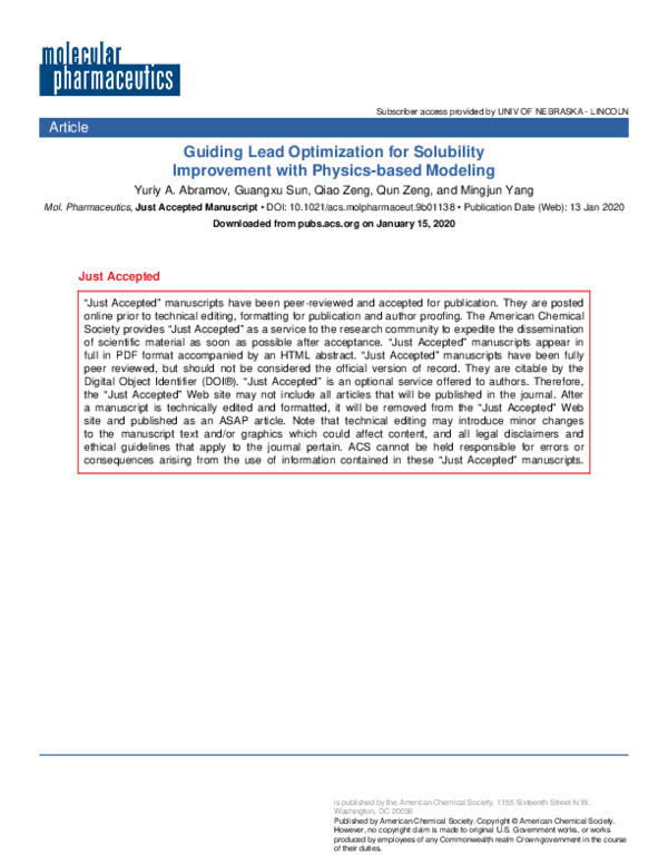 (PDF) Physics-Based Lead Optimization for Solubility