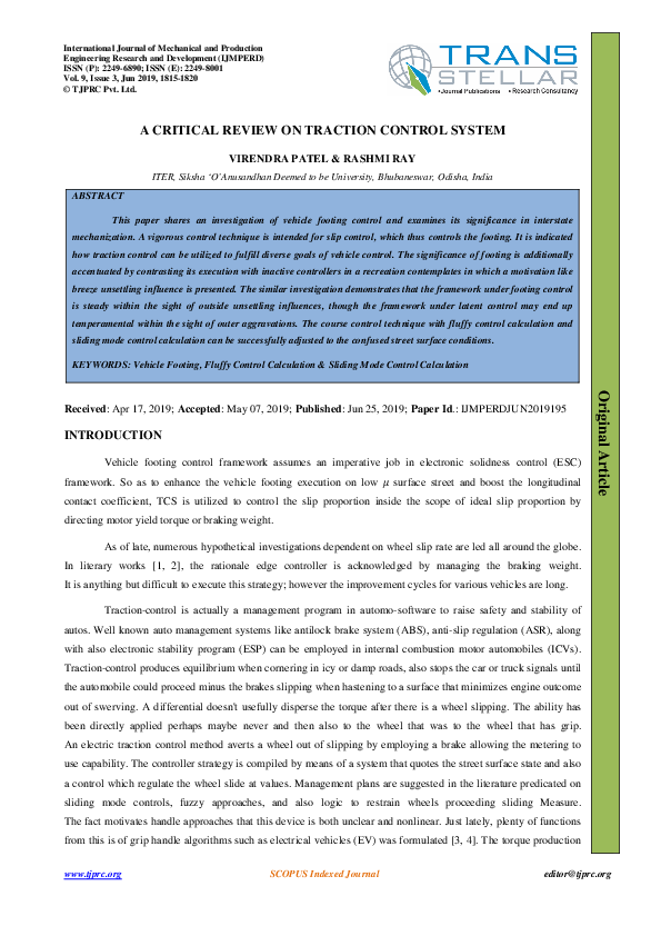(PDF) A Critical Review on Traction Control System