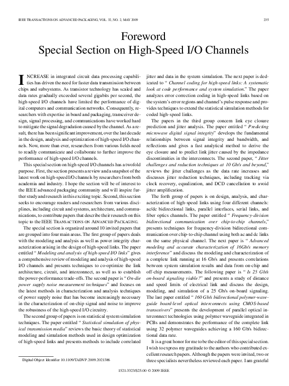 (PDF) Foreword Special Section on High-Speed I/O Channels