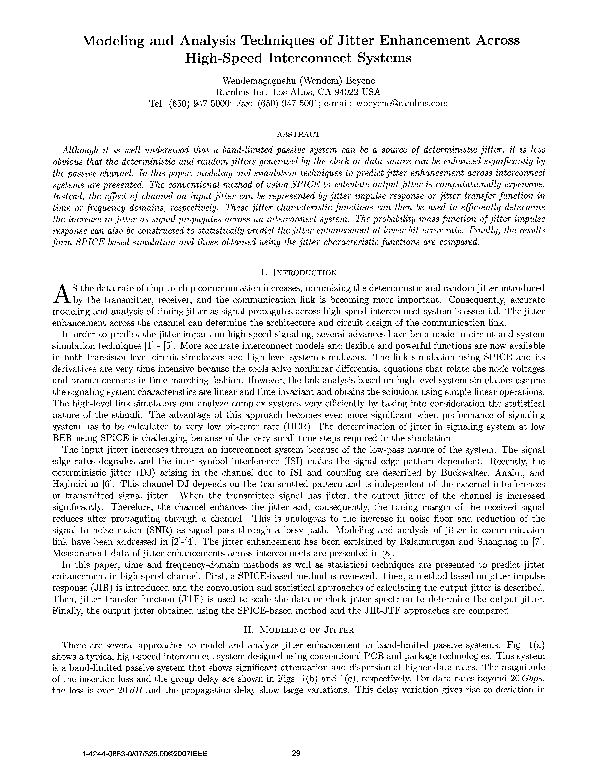 (PDF) Modeling and Analysis Techniques of Jitter Enhancement Across High-Speed Interconnect Systems