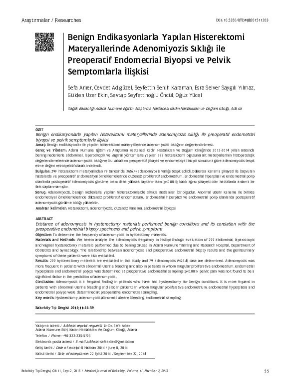 (PDF) Benign endikasyonlarla yapılan histerektomi materyallerinde ...