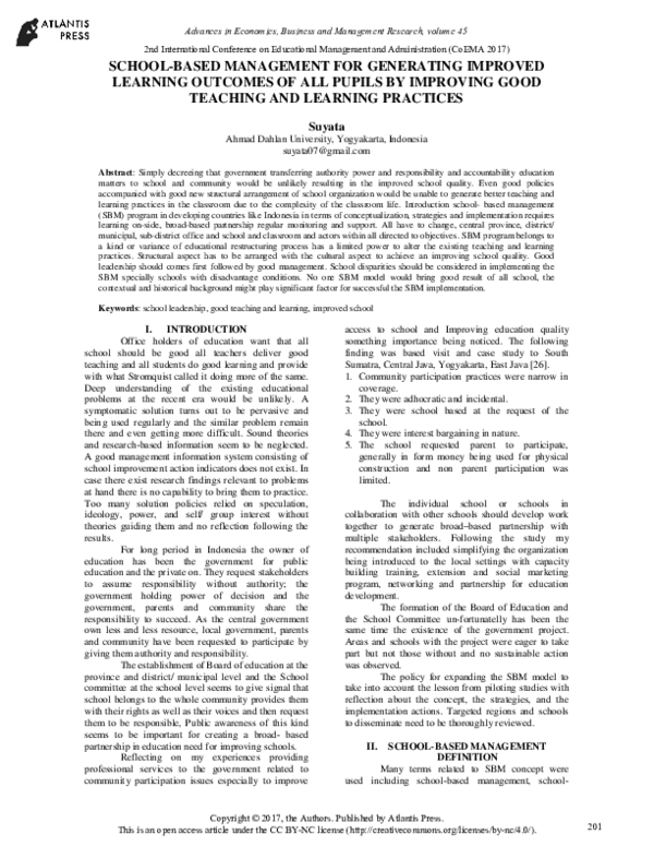 (PDF) School-Based Management for Generating Improved Learning Outcomes ...