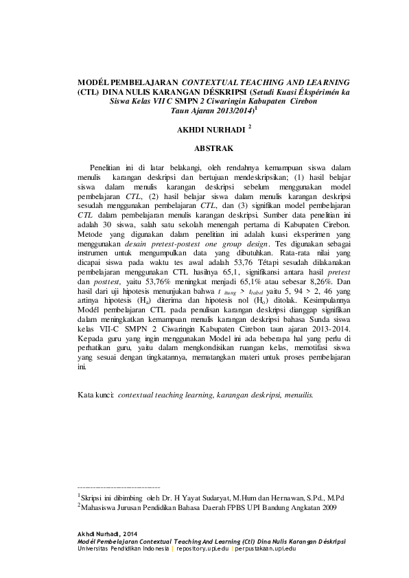 (PDF) Model Pembelajaran Contextual Teaching and Learning Dan Media ...