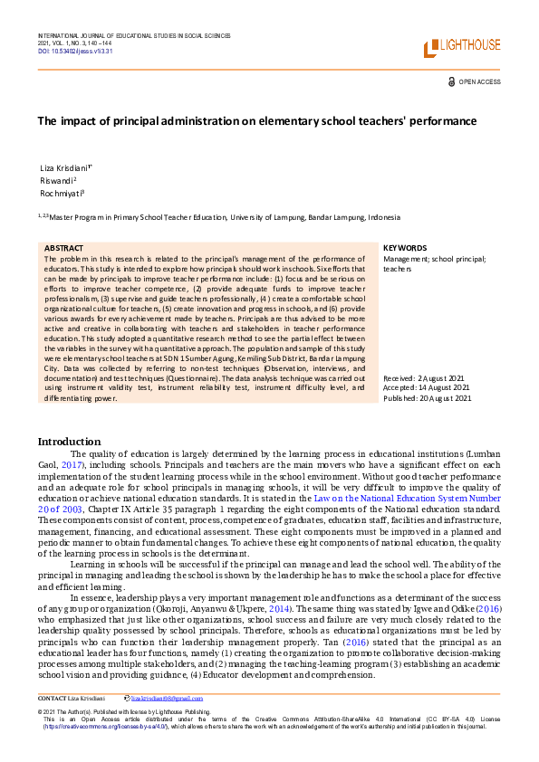 (PDF) The impact of principal administration on elementary school ...