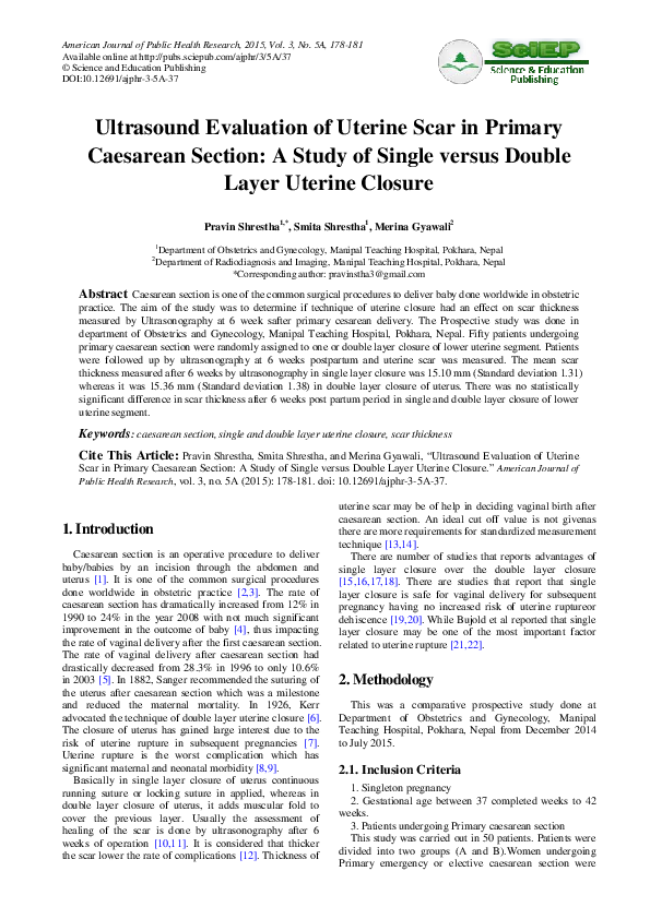 (PDF) Ultrasound Evaluation of Uterine Scar in Primary Caesarean ...