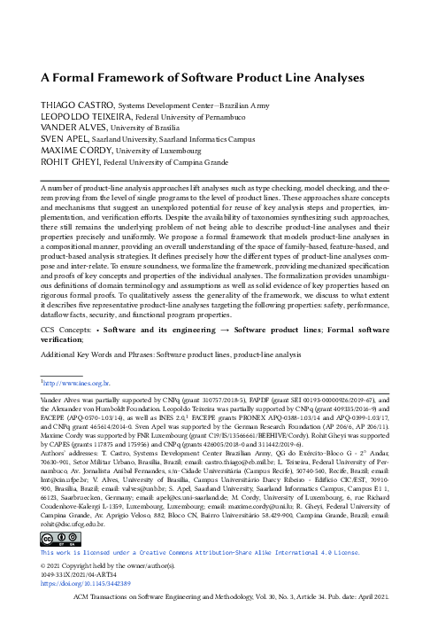 (PDF) A Formal Framework of Software Product Line Analyses