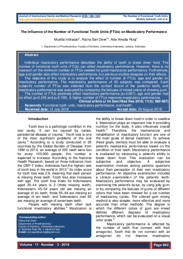 (PDF) The influence of the number of Functional Tooth Units (FTUs) on ...