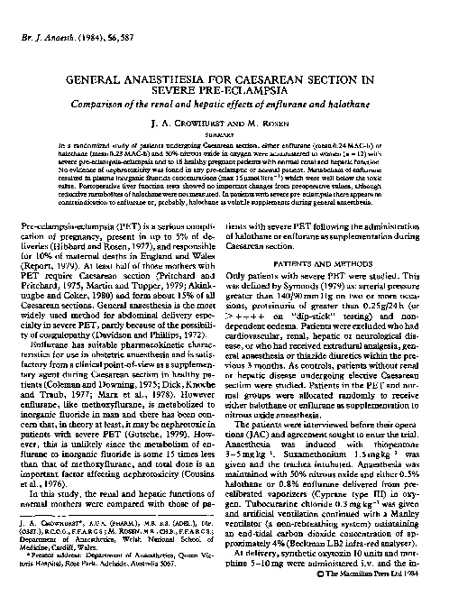 (PDF) General Anaesthesia for Caesarean Section in Severe Pre-Eclampsia ...