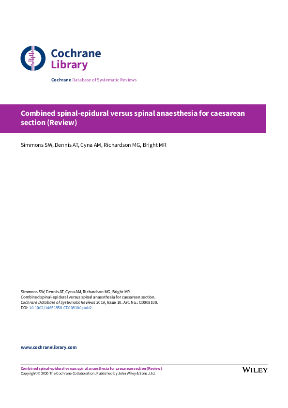 Pdf Combined Spinal Epidural Versus Spinal Anaesthesia For Caesarean