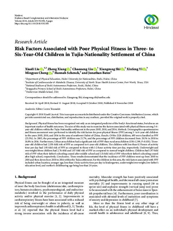 (PDF) Risk Factors Associated with Poor Physical Fitness in Three- to ...