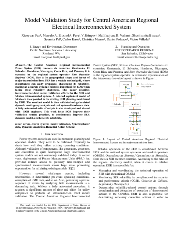 (PDF) Model Validation Study for Central American Regional Electrical Interconnected System