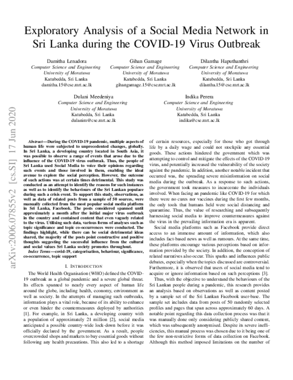 (PDF) Exploratory Analysis of a Social Media Network in Sri Lanka during the COVID-19 Virus Outbreak