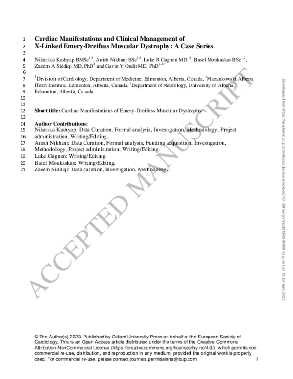 (PDF) Cardiac manifestations and clinical management of X-linked Emery ...