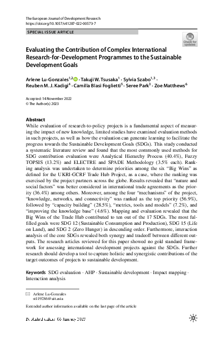 (PDF) Evaluating the Contribution of Complex International Research-for-Development Programmes ...
