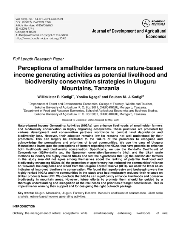 (PDF) Perceptions of smallholder farmers on nature-based income ...
