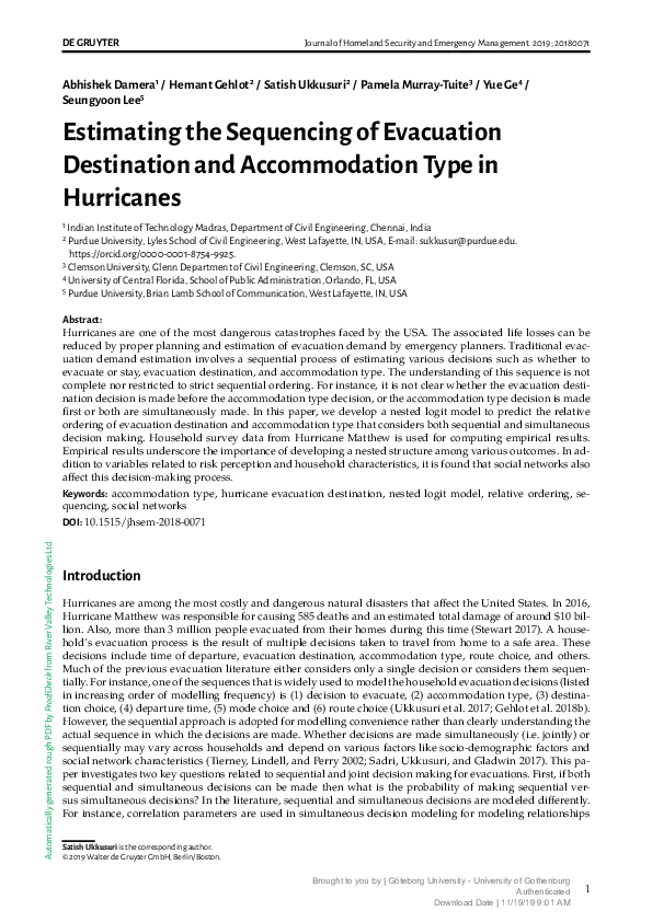 (PDF) Estimating the Sequencing of Evacuation Destination and ...