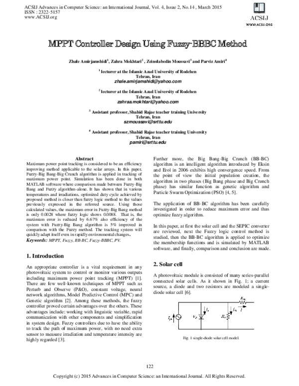 (PDF) MPPT Controller Design Using Fuzzy-BBBC Method