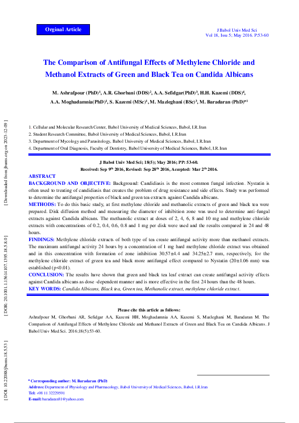 (PDF) The Comparison of Antifungal Effects of Methylene Chloride and ...