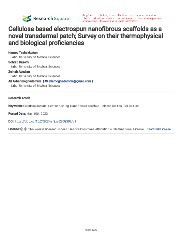 (PDF) Cellulose based electrospun nanofibrous scaffolds as a novel transdermal patch; Survey on ...