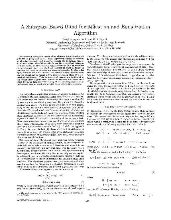 (PDF) A subspace based blind identification and equalization algorithm