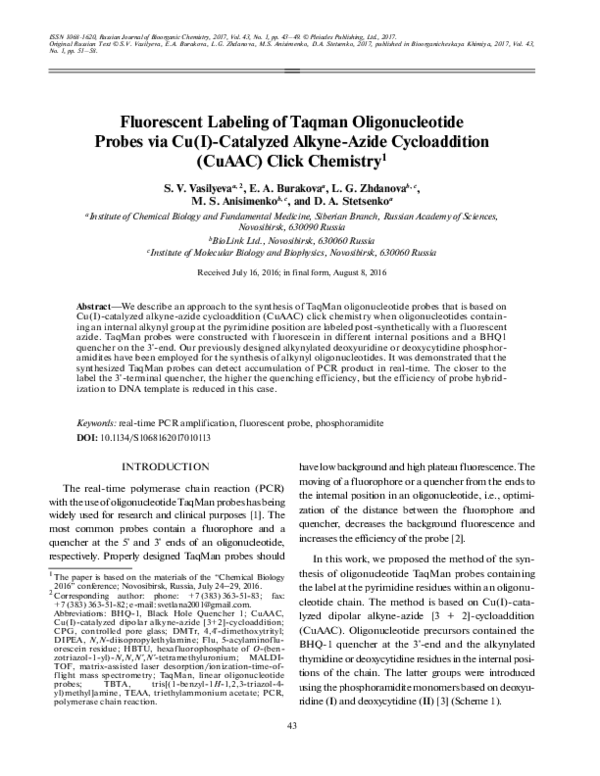 (PDF) Fluorescent labeling of Taqman oligonucleotide probes via Cu(I ...