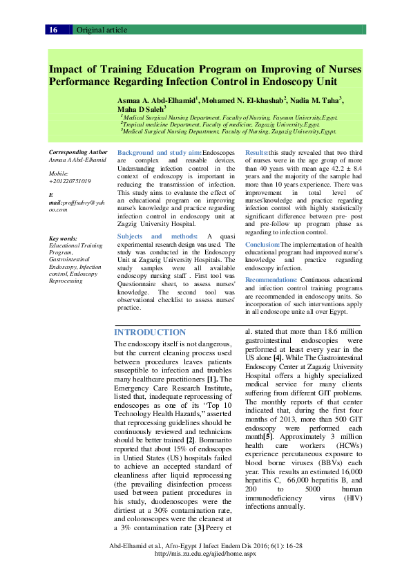 (PDF) Impact of Training Education Program on Improving of Nurses Performance Regarding ...