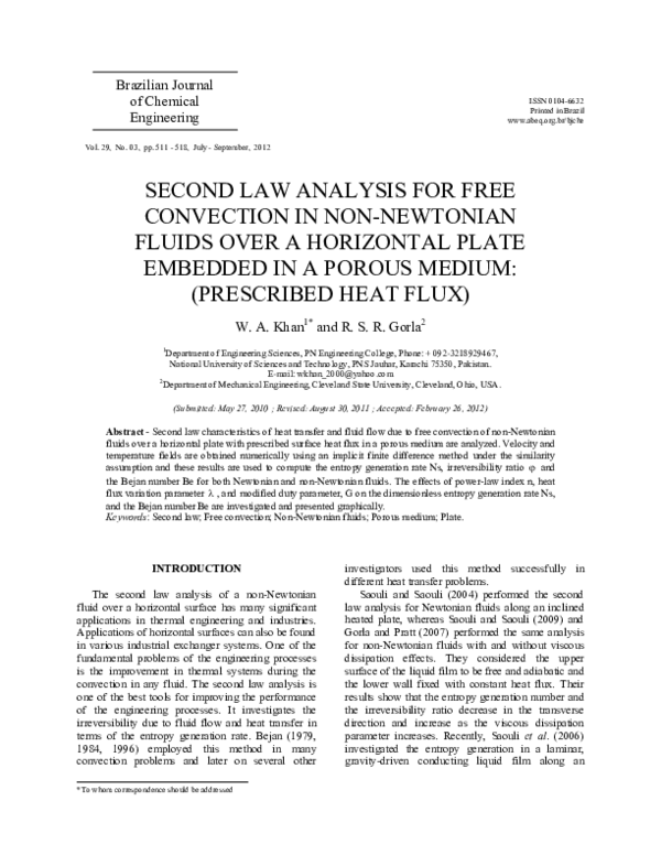 (PDF) Second law analysis for free convection in non-newtonian fluids over a horizontal plate ...