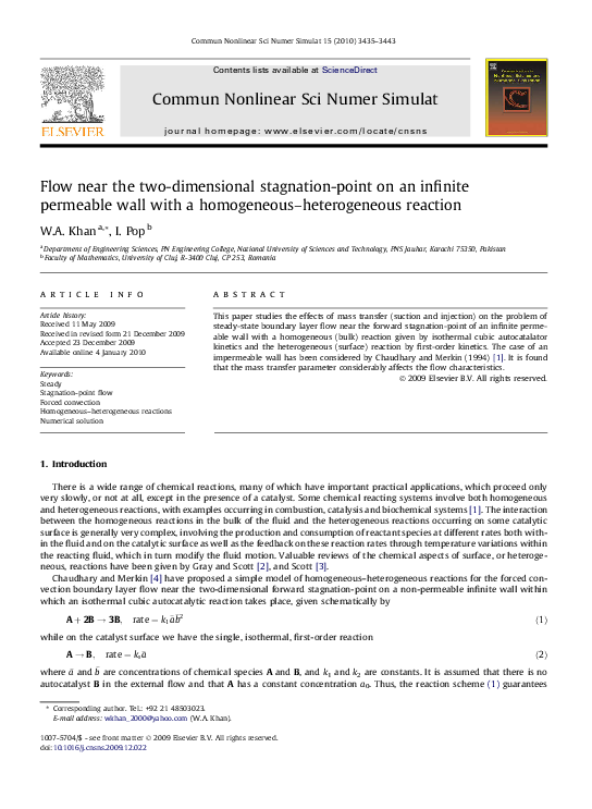 Pdf Flow Near The Two Dimensional Stagnation Point On An Infinite Permeable Wall With A
