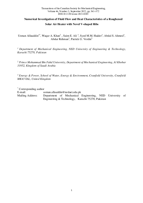 (PDF) Numerical investigation of fluid flow and heat characteristics of a roughened solar air ...