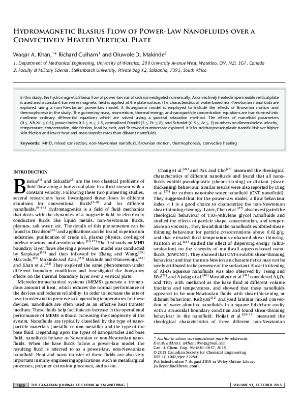 (PDF) Hydromagnetic blasius flow of power-law nanofluids over a convectively heated vertical plate