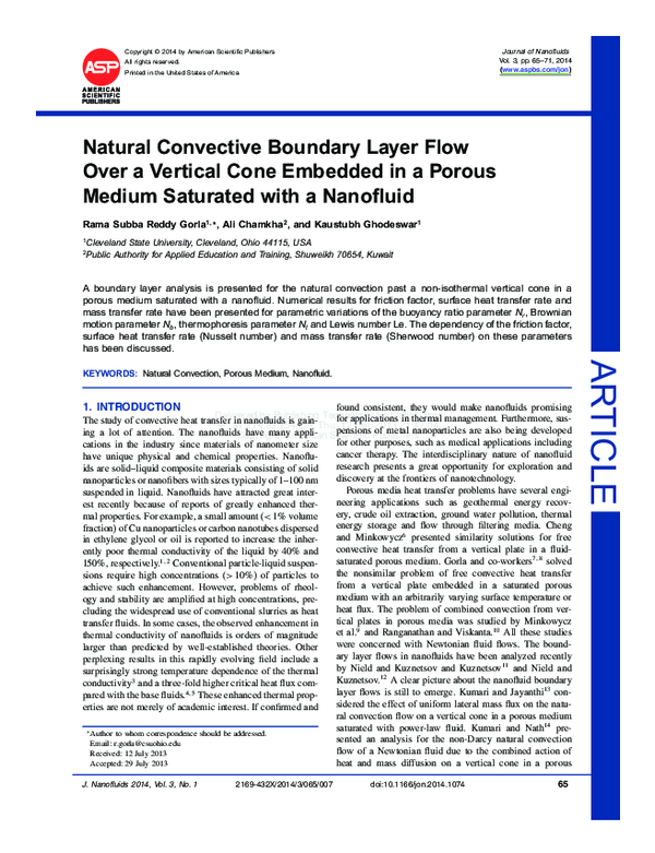 Pdf Natural Convective Boundary Layer Flow Over A Vertical Cylinder Embedded In A Porous