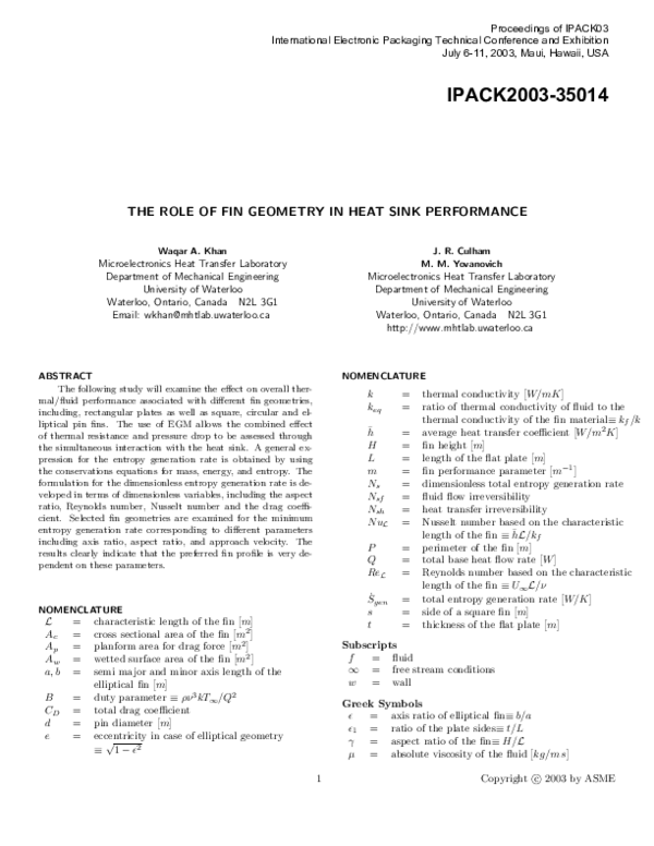 (PDF) The Role of Fin Geometry in Heat Sink Performance