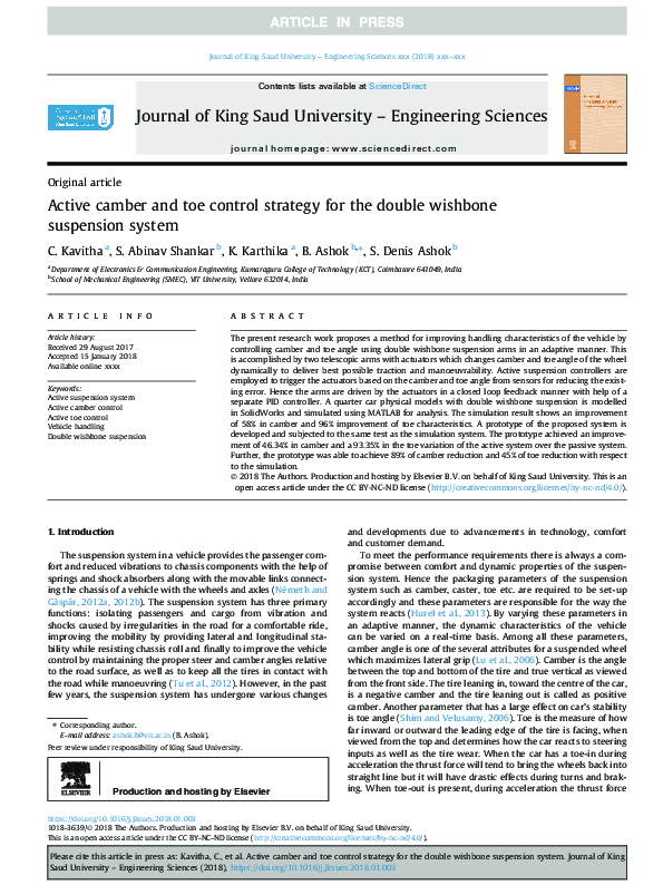 (PDF) Active camber and toe control strategy for the double wishbone ...